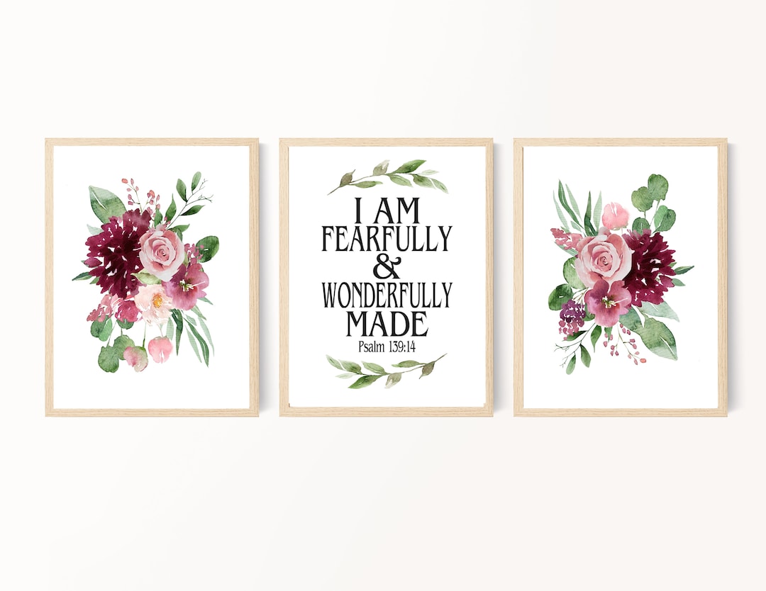 I Am Fearfully and Wonderfully Made, Bible Verse Wall Art, Burgundy ...