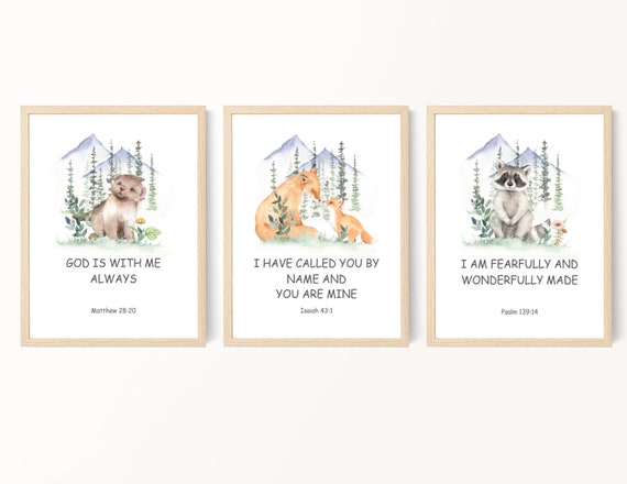 Kids Bible Verse Wall Art Christian Nursery Decor Woodland | Etsy