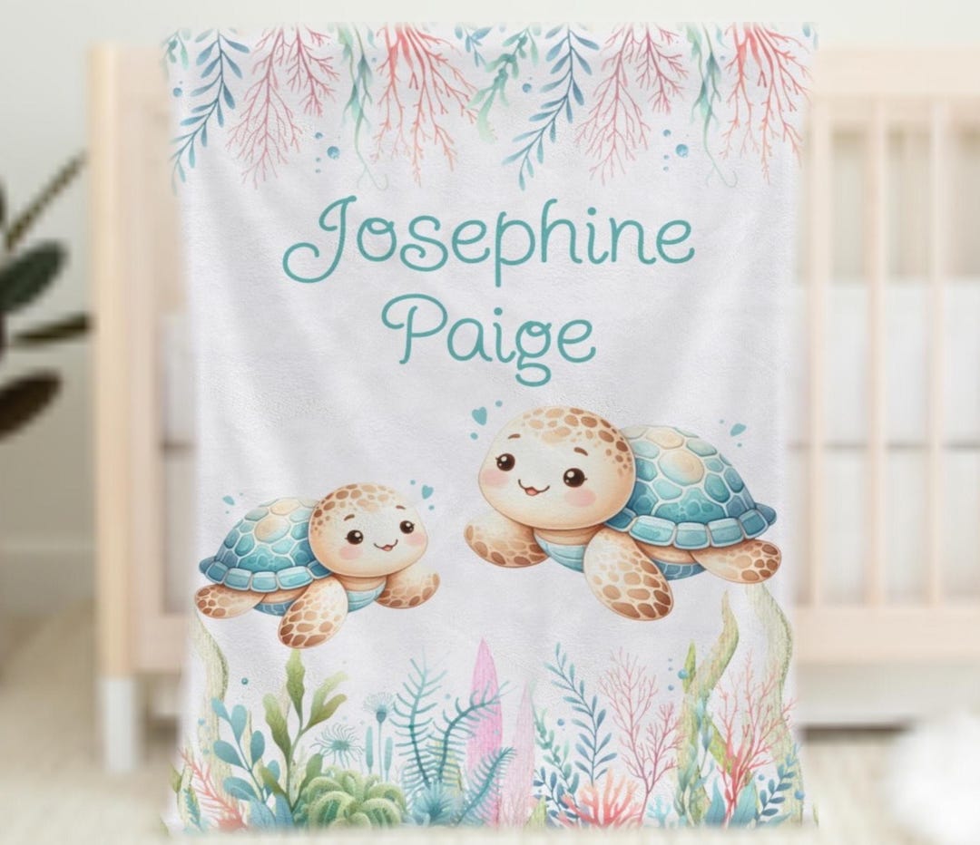 Personalized Baby Blanket Sea Turtle, Soft Baby Girl Blanket, Ocean ...