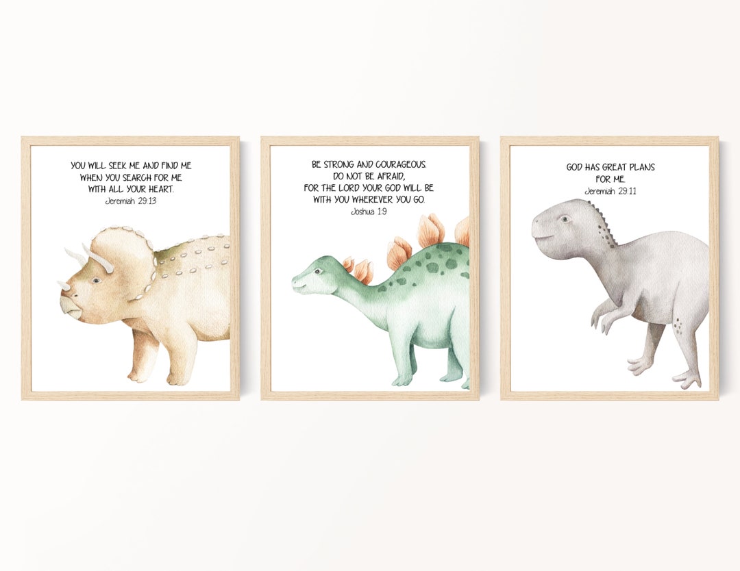 Kid's Bible Verse Prints, Printable, Christian Wall Decor, Dinosaur ...