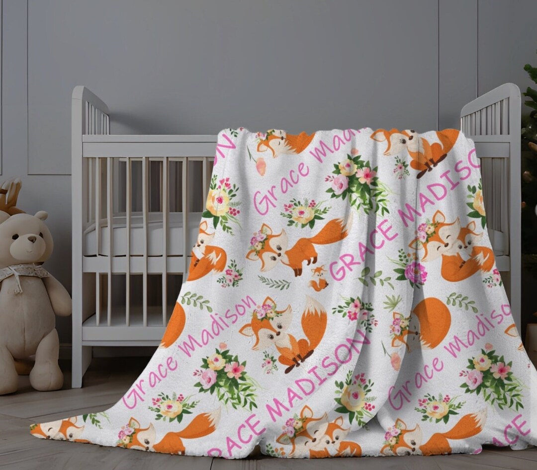 Baby Girl Fox Blanket, Personalized Baby Name Blanket, Custom Minky ...