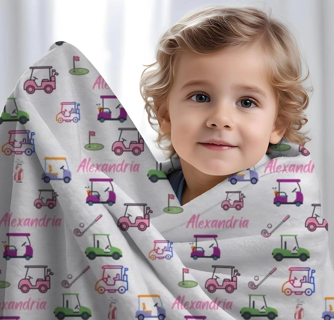 Golf Cart Baby Blanket, Personalized Golf Blanket, Custom Baby Swaddle ...