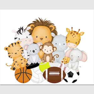 Safari Animals Sports Animal Sports Nursery Art Nursery - Etsy