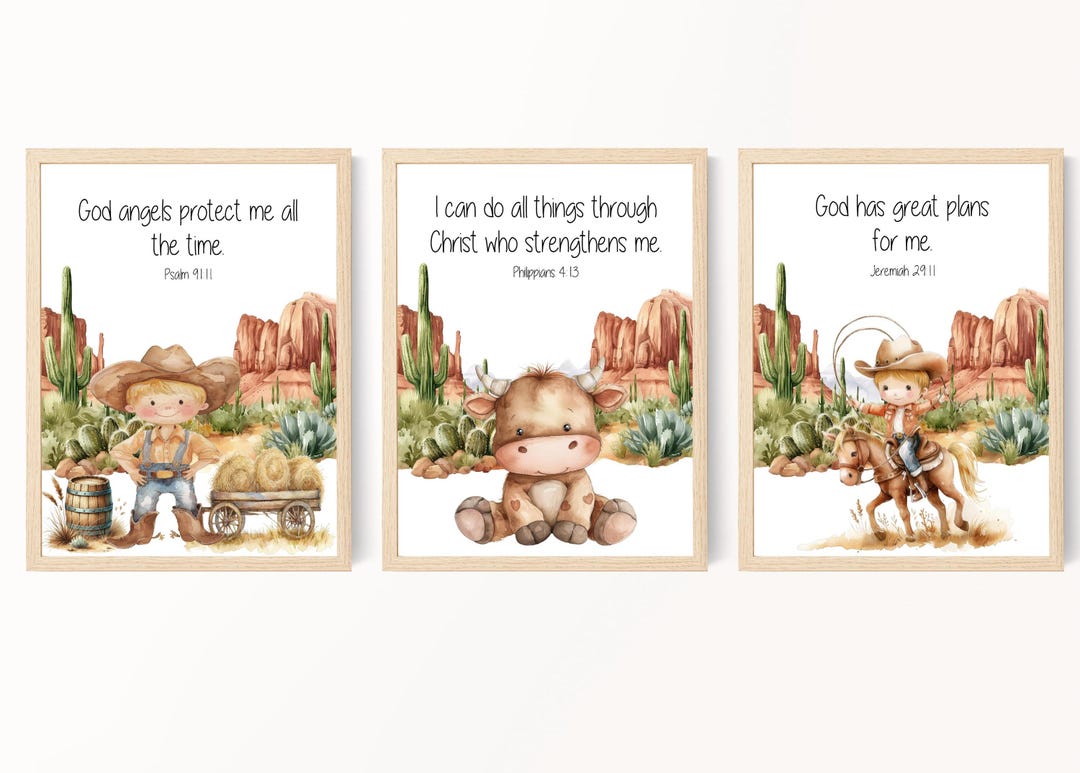 Cowboy Nursery, Kids Bible Verse Wall Art, Western Nursery Boy, Horse ...
