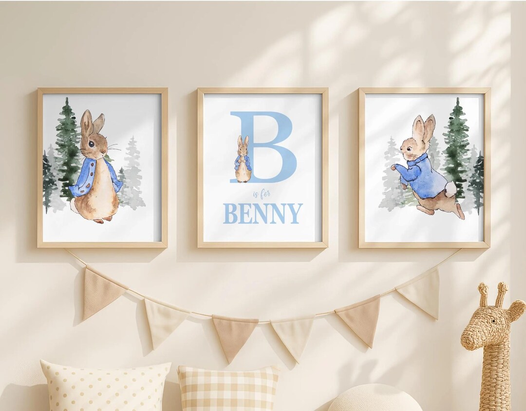 Peter the Rabbit Nursery Decor, Personalized Wall Art, Woodland Animals ...
