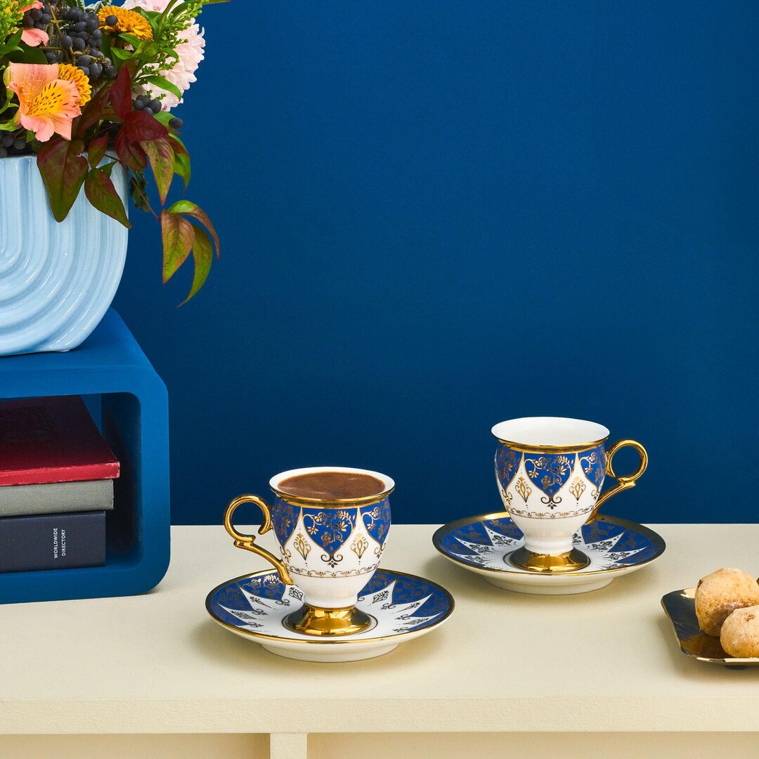 Karaca Merve 2 Person 100 Ml Turkish Coffee and Espresso Cup Set, Blue ...