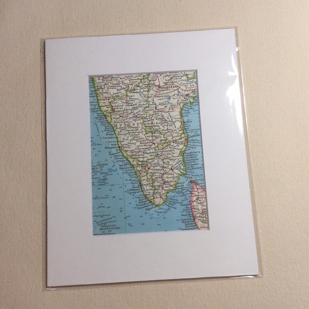 Vintage Map of the Southern India Area, Matted and Ready to Frame - Etsy