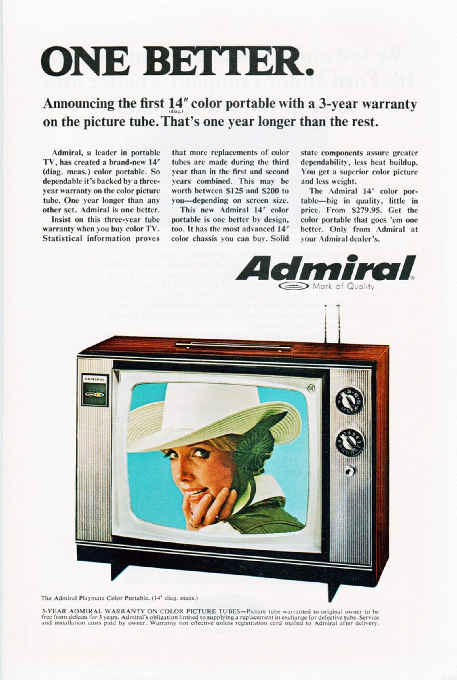Admiral Portable TV Ad, 1968 - Etsy