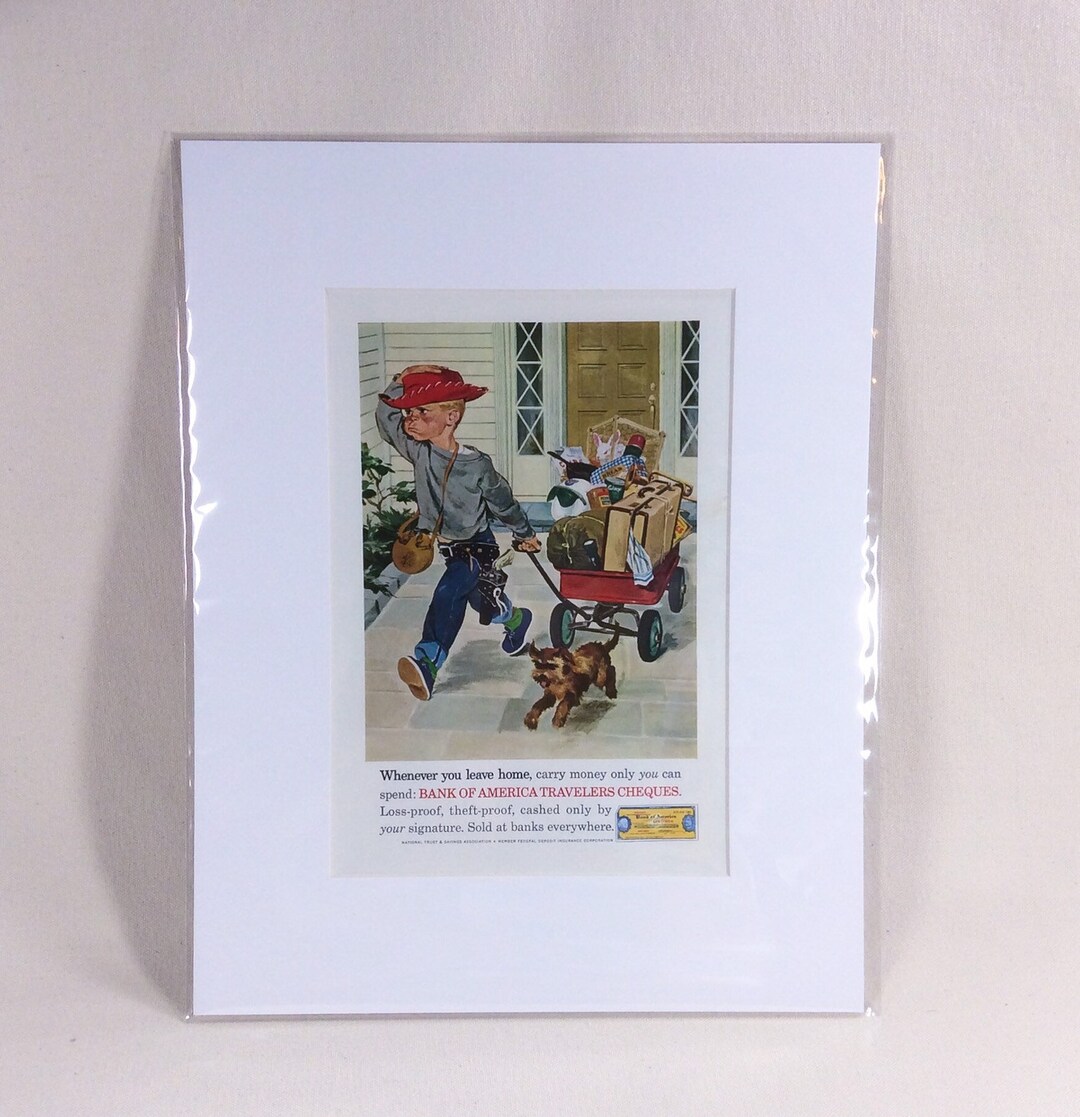 1961 Cowboy Kid With Wagon Bank of America Ad, Matted and Ready to ...