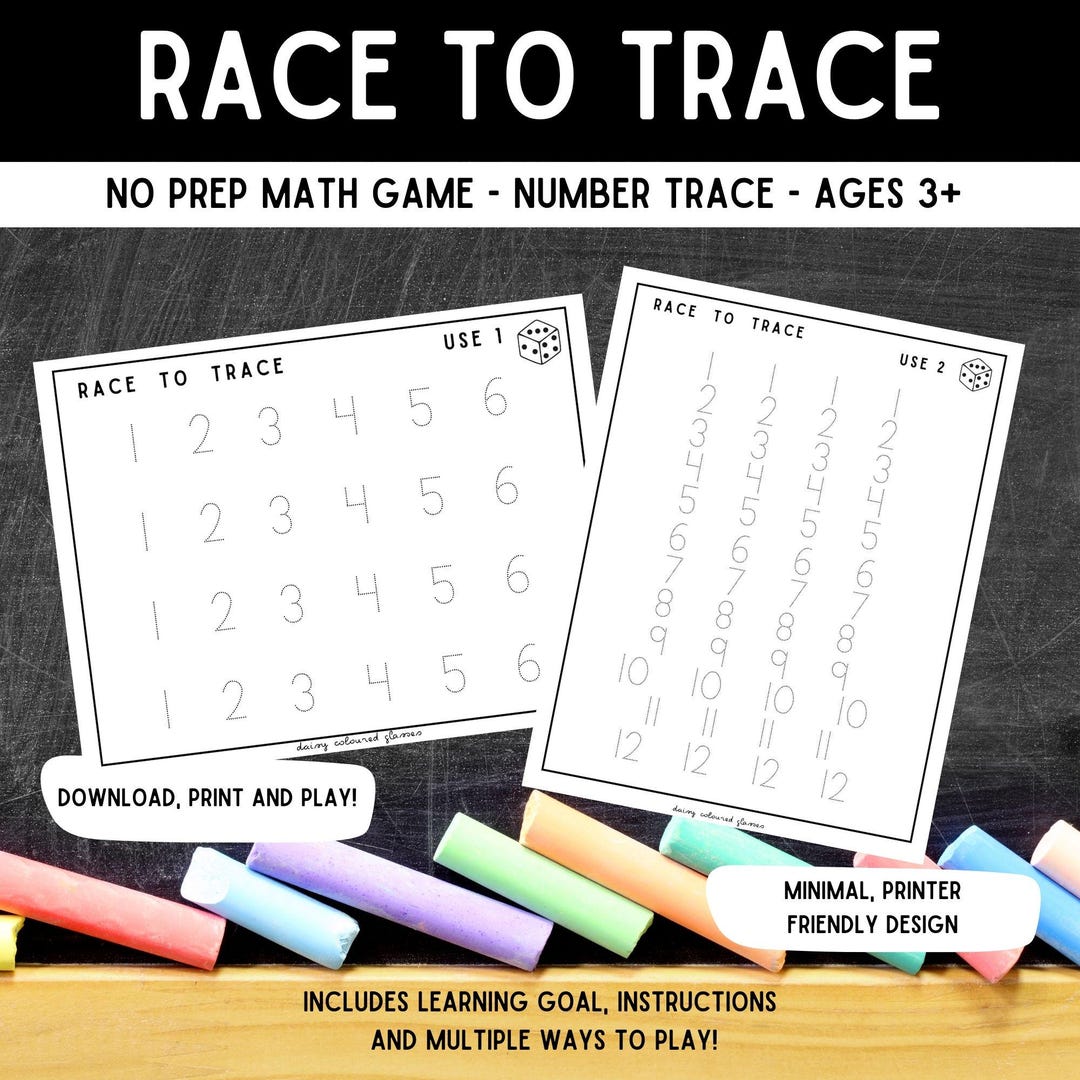 Race to Trace Math Game, Tracing Math Worksheets, Homeschool Activity ...