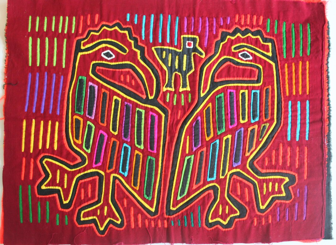 Hand Stitched Vintage Mola Tapestry. Applique, Panama or Colombia, Kuna ...