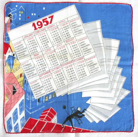 vintage 1957 calendar hankie - Gem