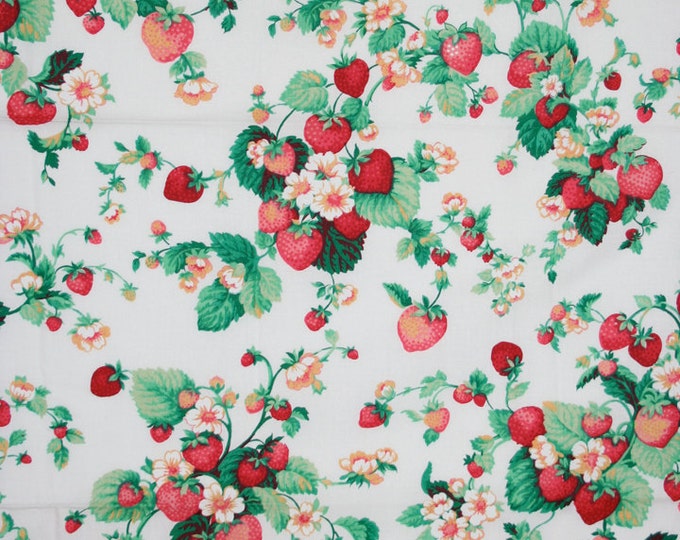 Strawberry Print Cotton Fabric. Yardage, Berries, Summer, Red, Green ...