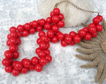 Short Red Bead Necklace - Etsy
