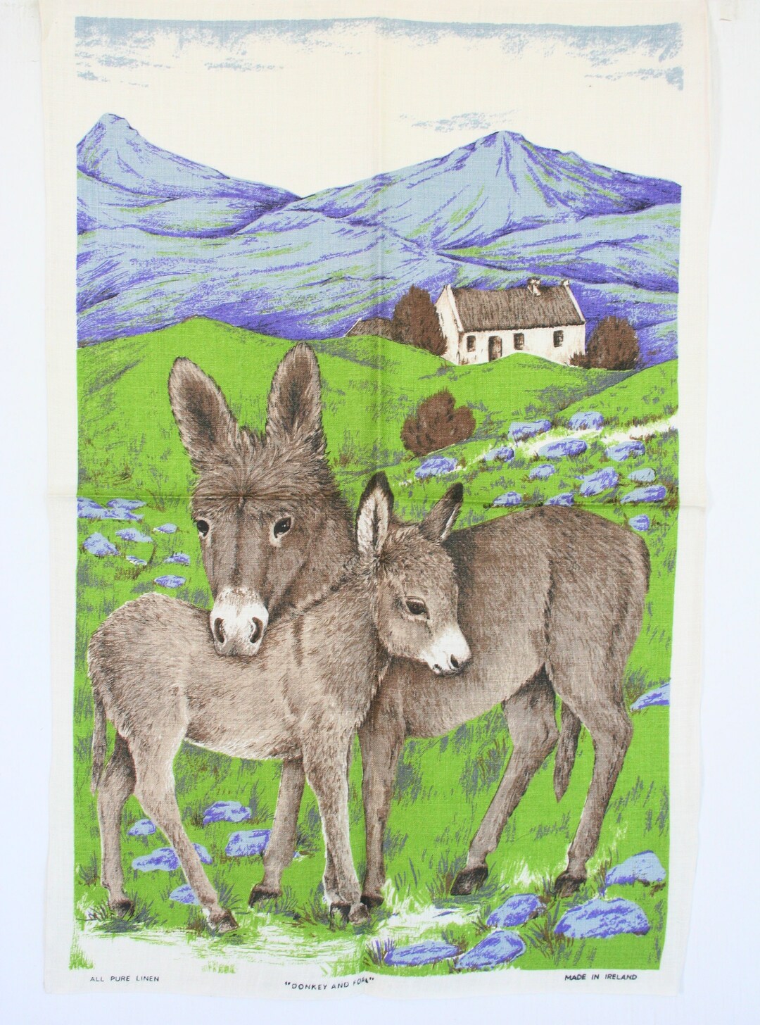 Vintage Irish Linen Tea Towel, Donkey Landscape Print (NOS) - Etsy