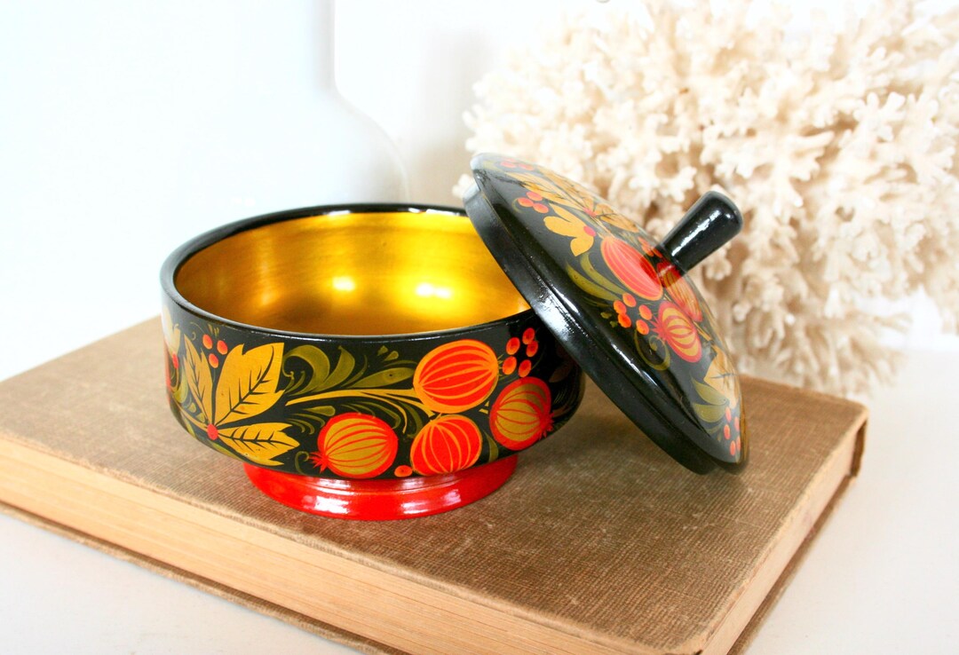 Vintage Russian Lacquer Trinket Jewelry Box. Made in USSR, Wood, Boho ...