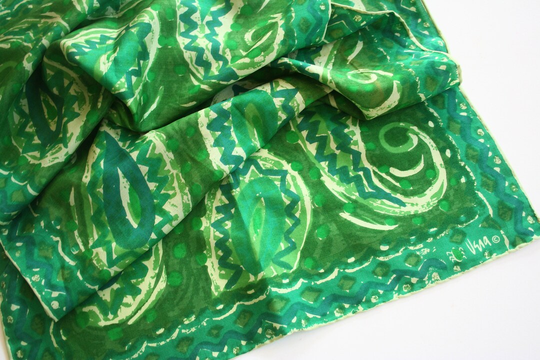 Vintage Vera Neumann Ladybug Scarf. Green Vera Scarf, Marbled ...