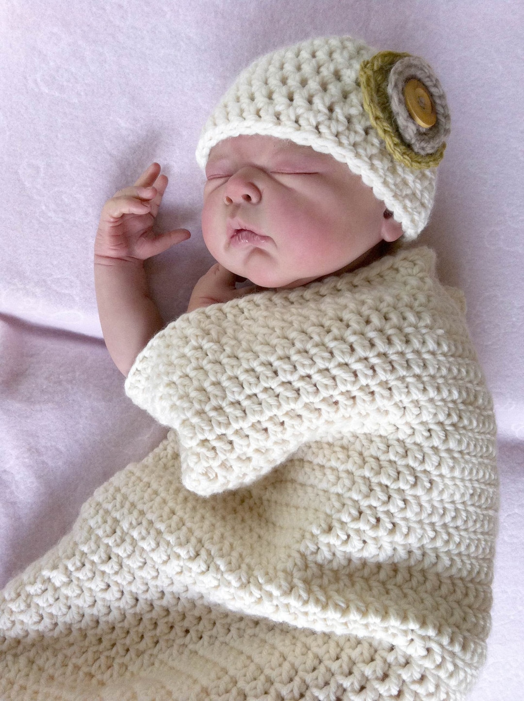 Crochet Baby Pattern - Natural Newborn Baby Hat and Cocoon No.118 ...