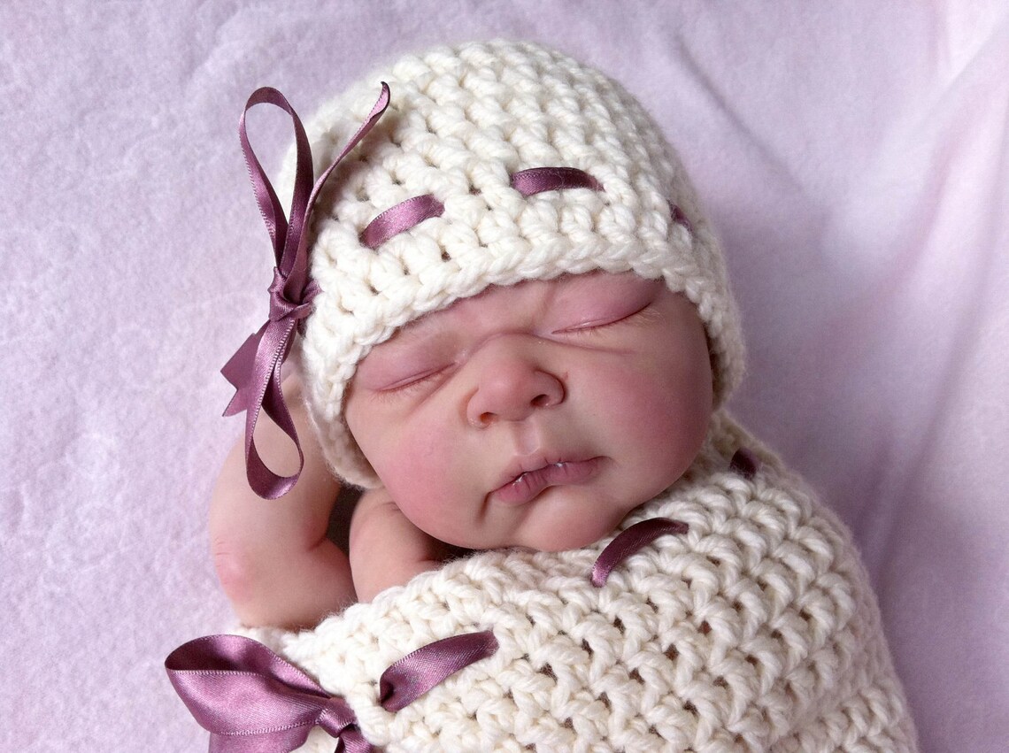 Crochet Baby Pattern - Natural Newborn Baby Hat and Cocoon No.118 ...