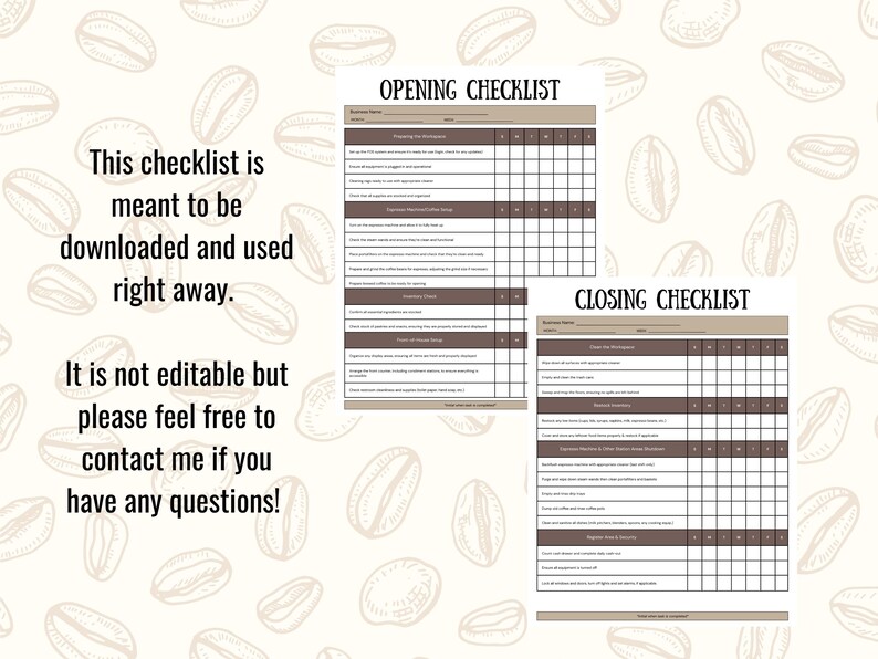 Barista Opening & Closing Checklist: Coffee Shop Daily Schedule ...