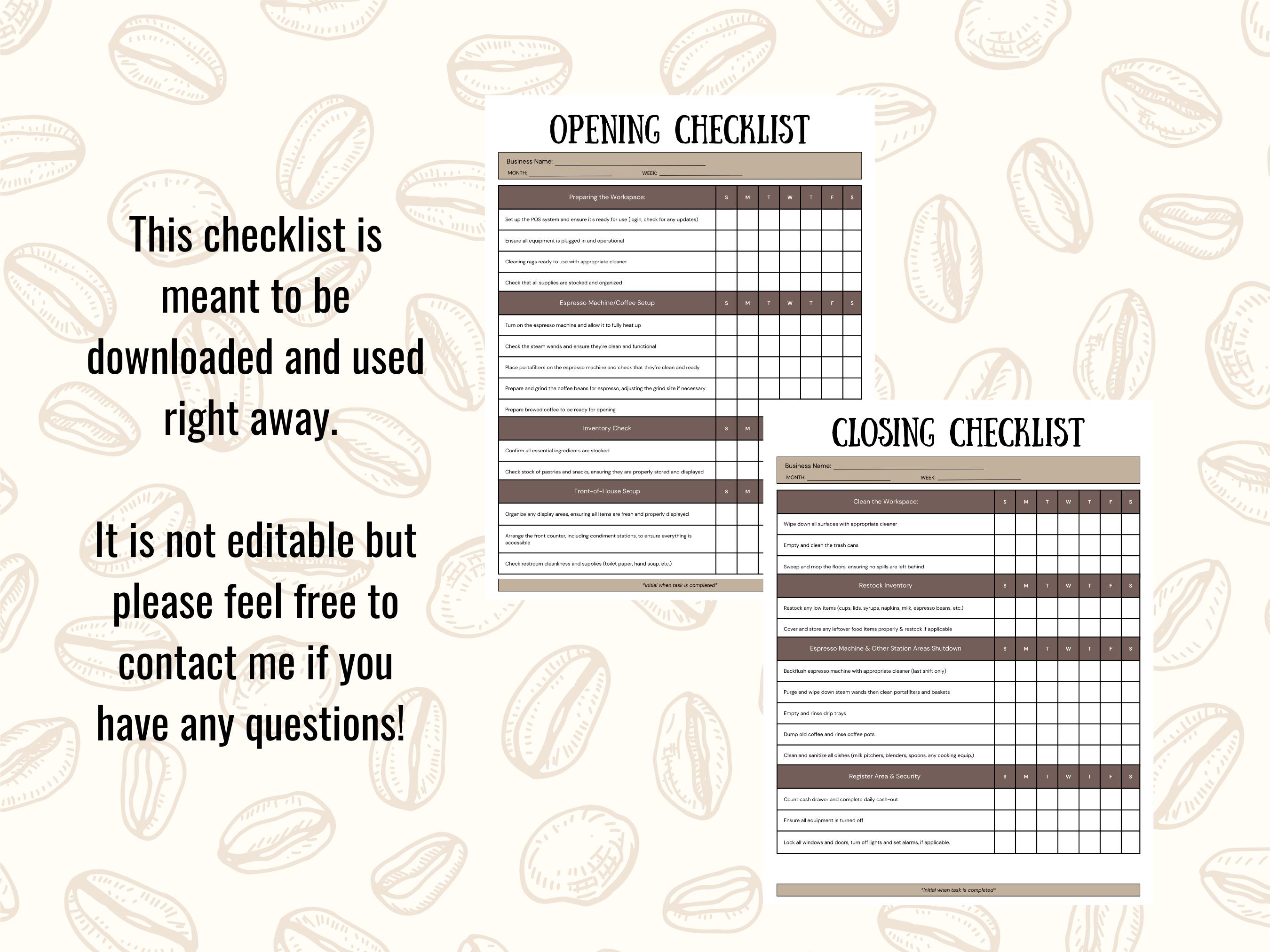 Barista Opening & Closing Checklist: Coffee Shop Daily Schedule ...
