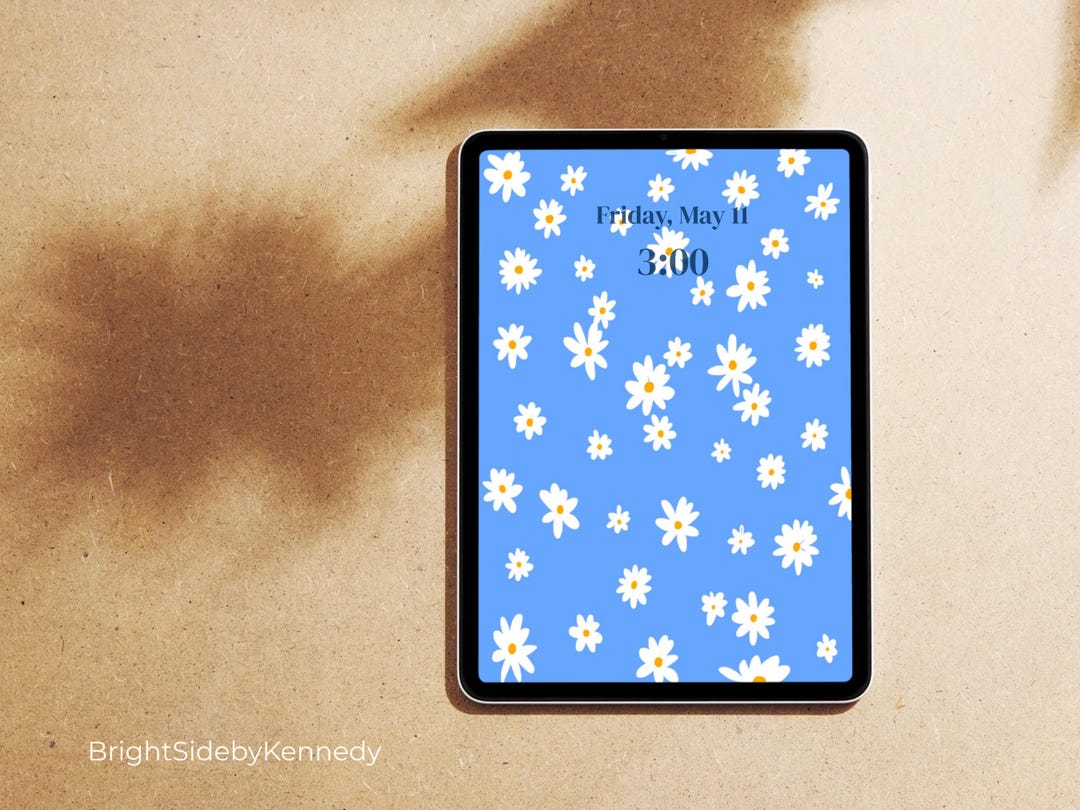 Blue Daisy iPad Wallpaper, Digital Download With White Daisies, Floral ...