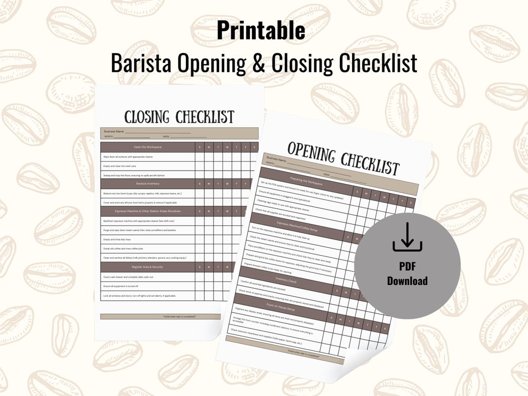Barista Opening & Closing Checklist: Coffee Shop Daily Schedule ...