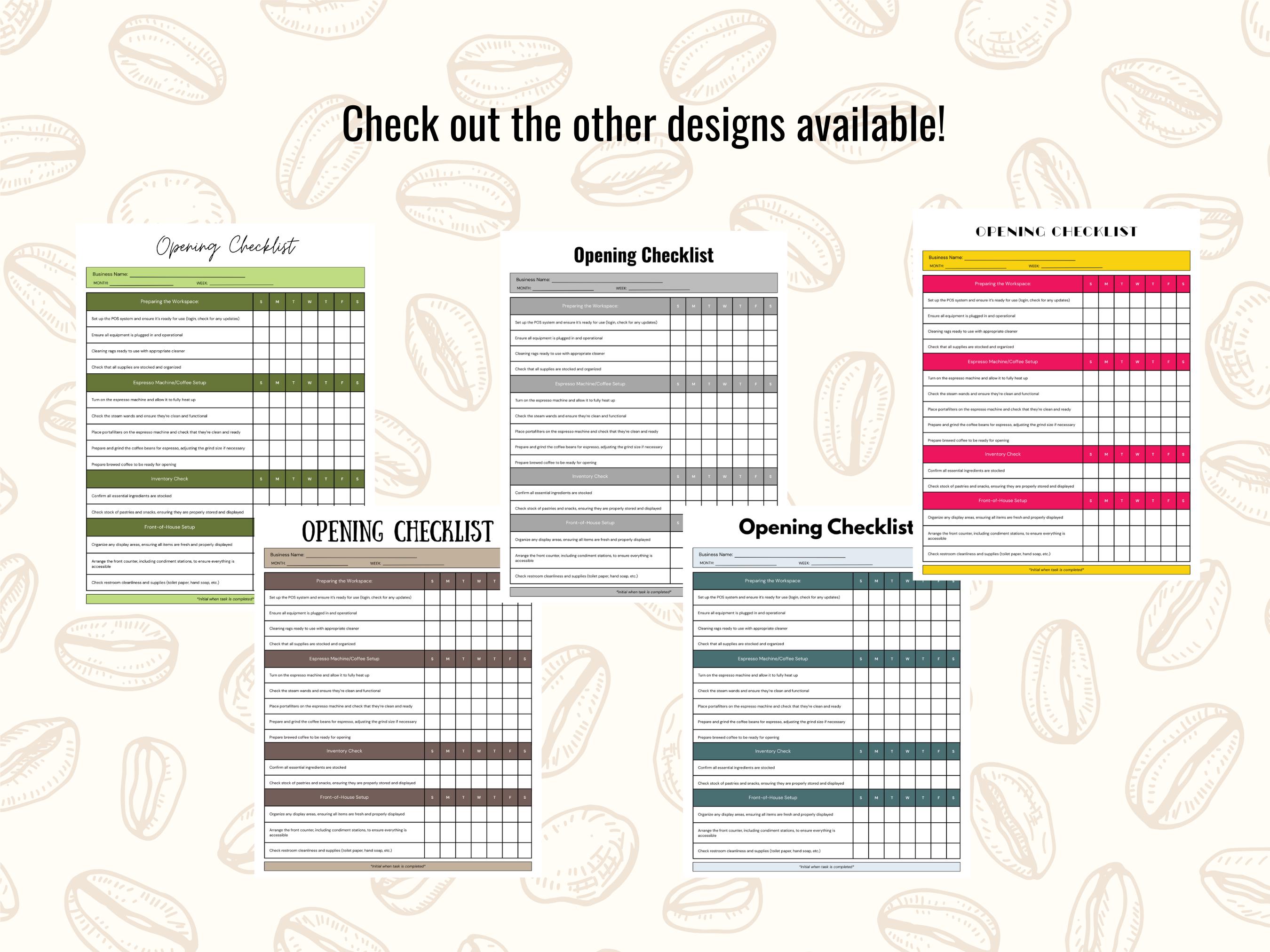 Barista Opening and Closing Checklist Printable PDF, Cafe Checklist ...