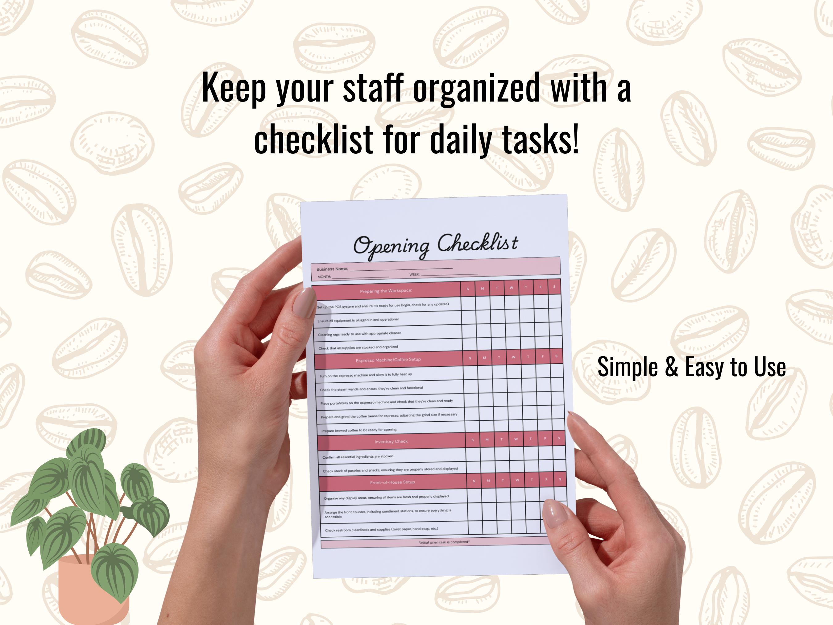 Barista Opening and Closing Checklist Printable PDF, Cafe Checklist ...