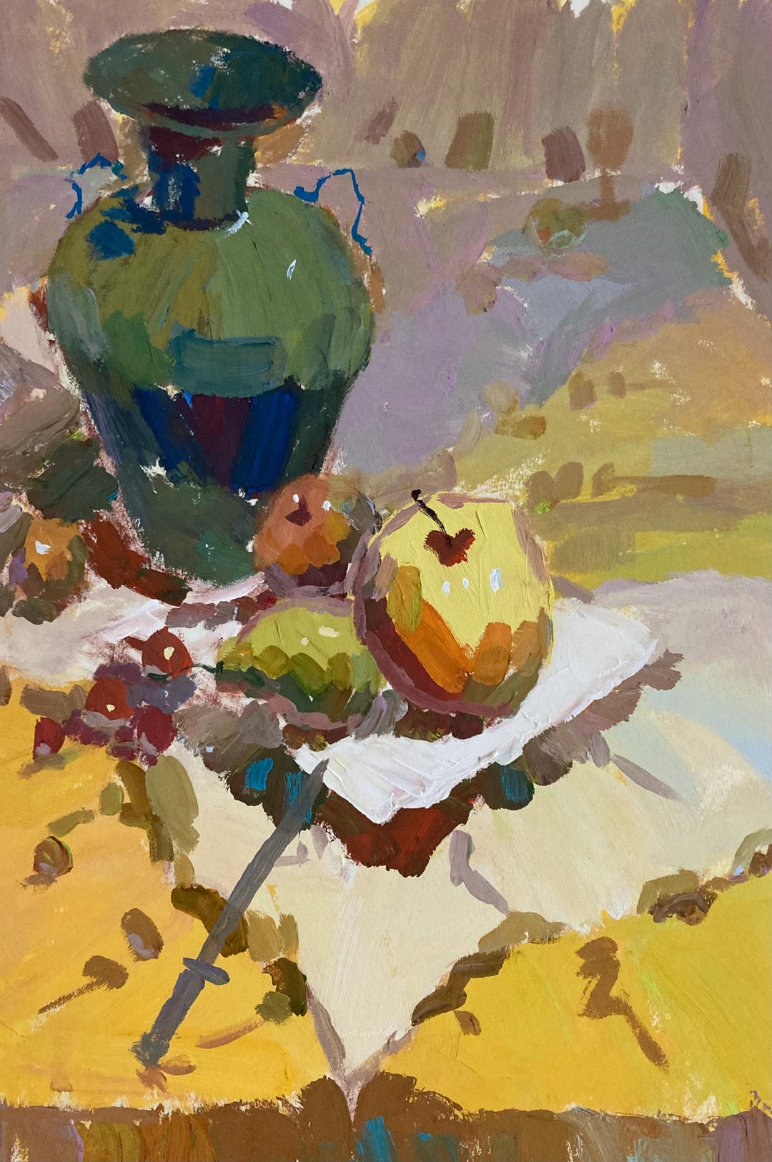Original Gouache Still Life Painting, Fruit and Vase Art (25cm X 37cm ...
