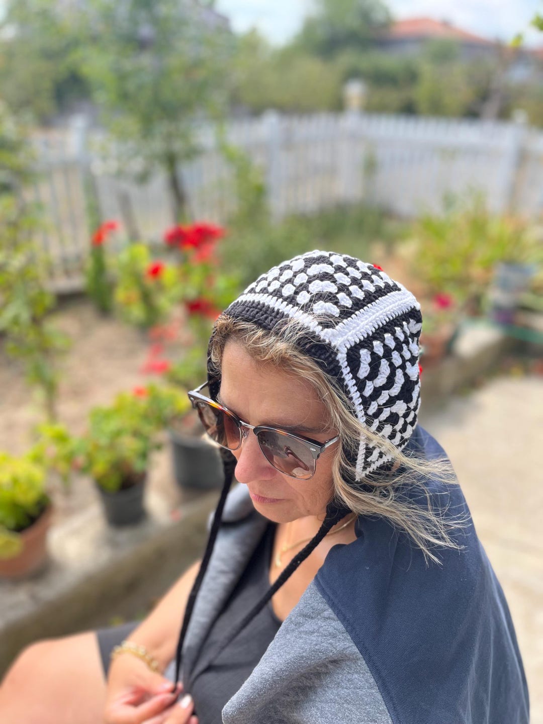 Crochet Granny Square Tie Bonnet: Cotton Blend Winter Hat - Etsy