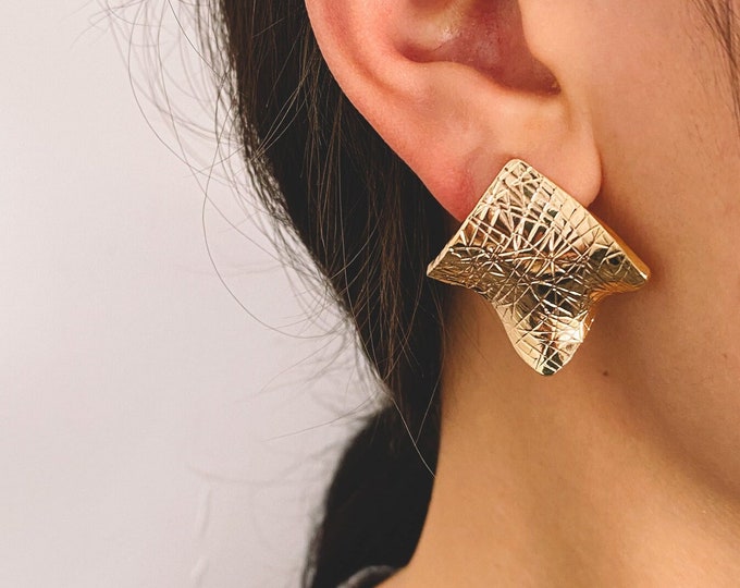 4pcs Gold Wavy Rhombus Ear Posts 29mm, 18K Gold Plated Brass, Geometric ...