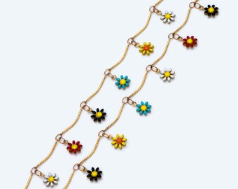 Enamel Flower Chain, Daisy Chain, Unplated Raw Brass Designer Chain 6mm ...