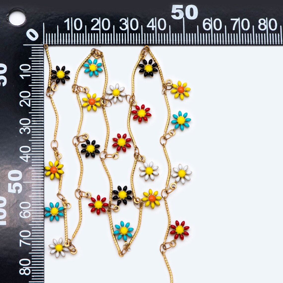 Enamel Flower Chain Daisy Chain Unplated Raw Brass Designer - Etsy