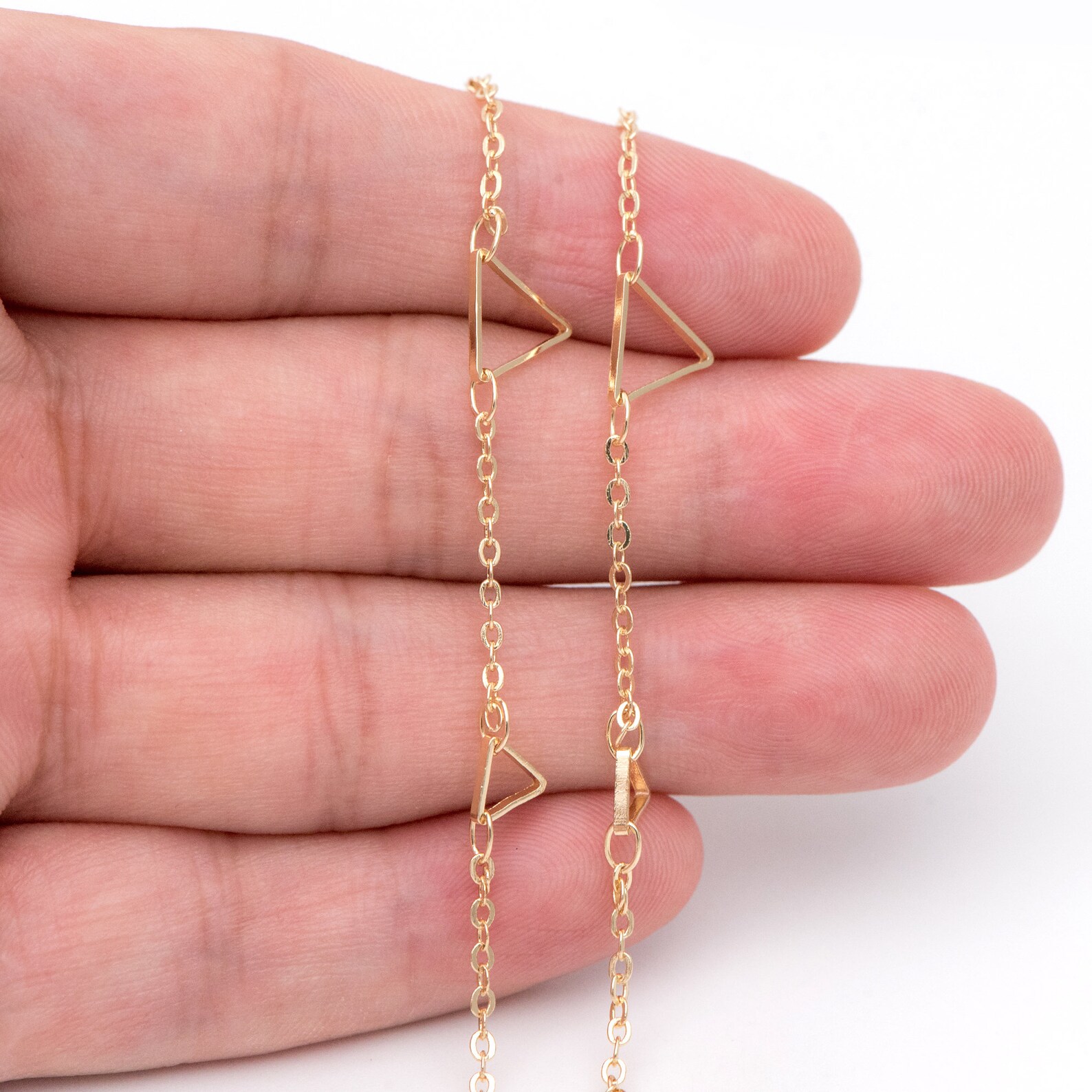 Gold Triangle Chain, 18K Real Gold Plated on Brass, DIY Geometric Chain ...