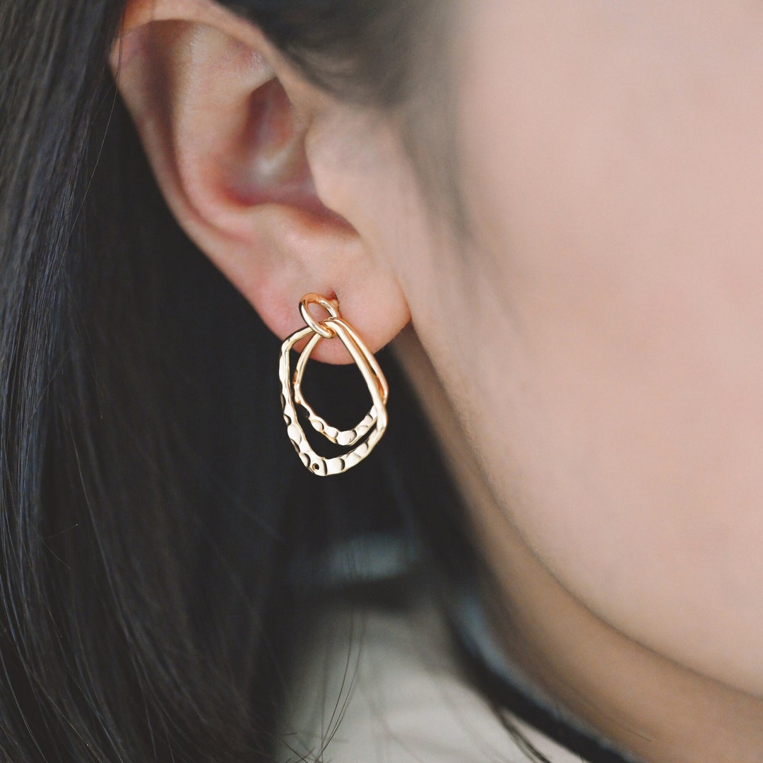 10pcs Hammered Ear Posts, 18K Gold Plated Brass, Geometric Hoop Stud ...
