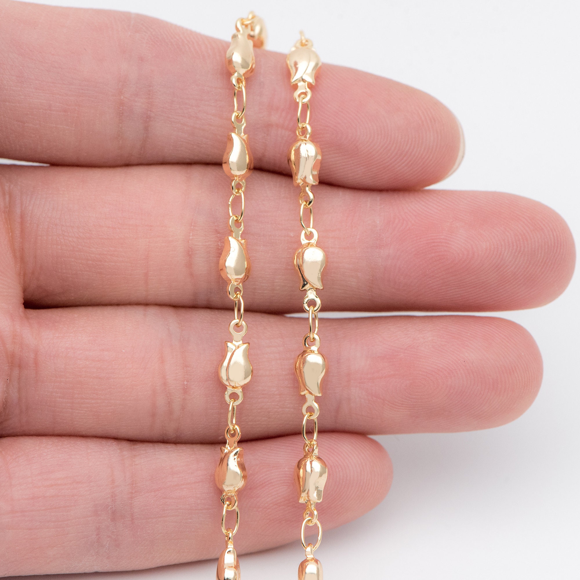 Gold plated Brass Tulip Chain 4mm Floral Bar Chain Flower | Etsy