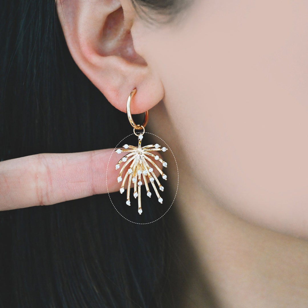 4pcs CZ Pave Gold/ Silver Tone Fireworks Charm 27x14mm, DIY Pendant ...