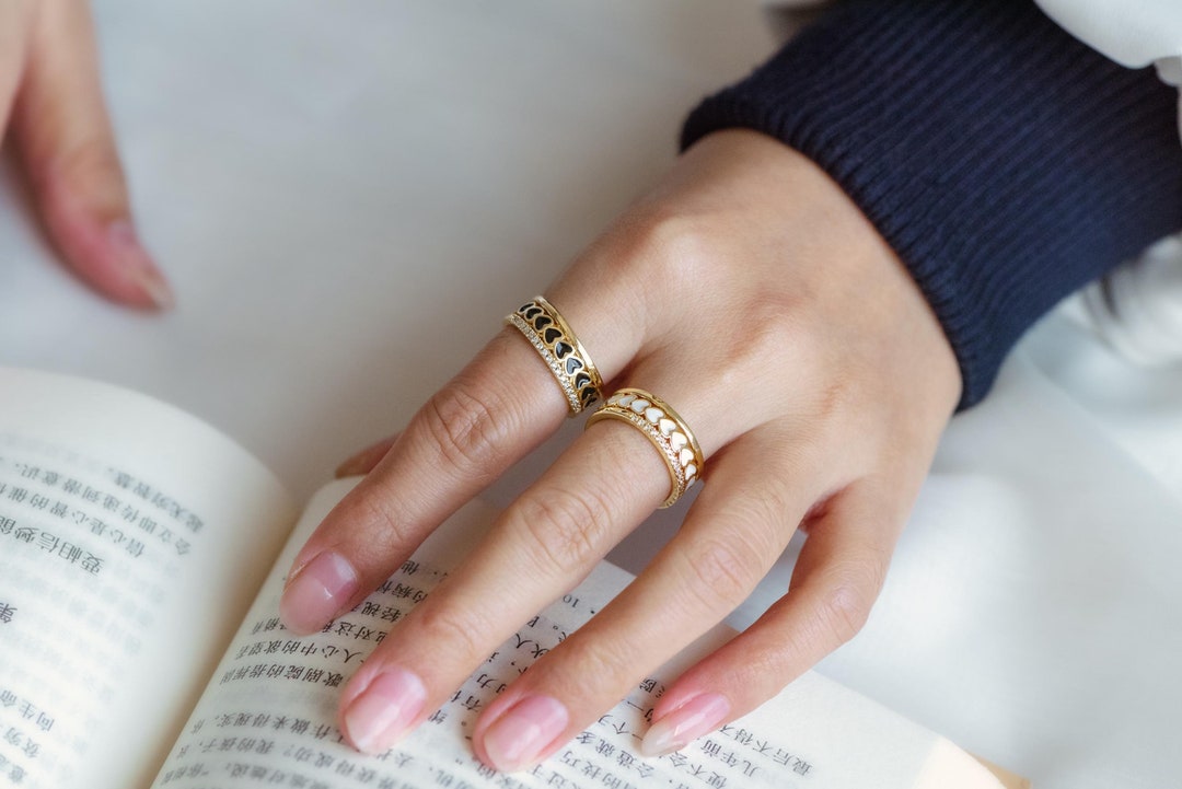 4pcs Gold Enamel Heart Ring, Everyday Ring, Modern Style Ring, Fashion ...