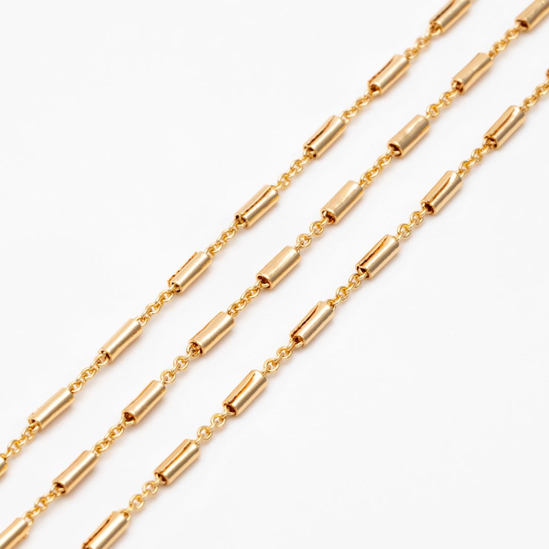 Gold Plated Brass Tube Chains 2mm, DIY Bar Chain Wholesale, Stick Link ...