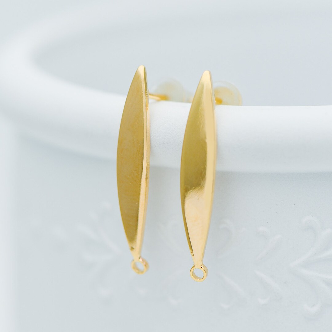 10pcs Gold Bar Ear Posts 24x4mm 18K Gold Plated Leaf Ear - Etsy