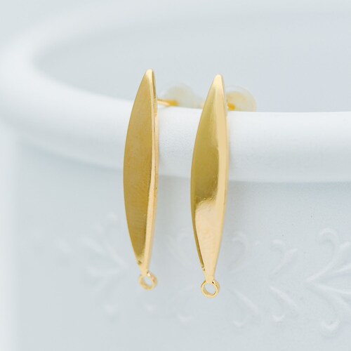 10pcs Gold Bar Ear Posts 24x4mm 18K Gold Plated Leaf Ear - Etsy