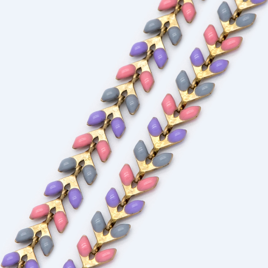 Rainbow Enamel Brass Chevron Chain 6mm, Flat Herringbone Designer Chain ...