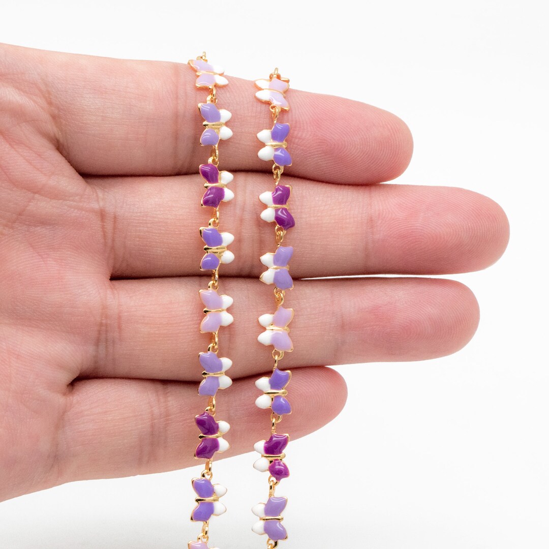 Purple Enamel Butterfly Chain, Gold Plated Brass Designer Chain 6mm ...