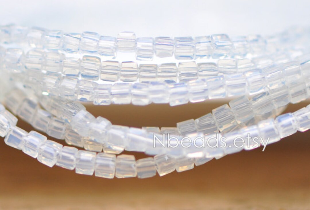 190 Beads Faceted Glass Cube, 2mm Tiny Faceted Crystal Spacer Beads ...