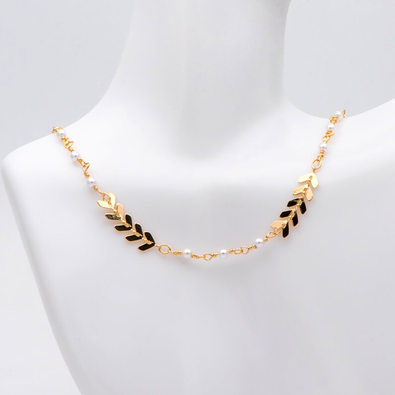 Gold Chevron Chain With Faux Pearl Connector, 18K Gold Plated Brass ...