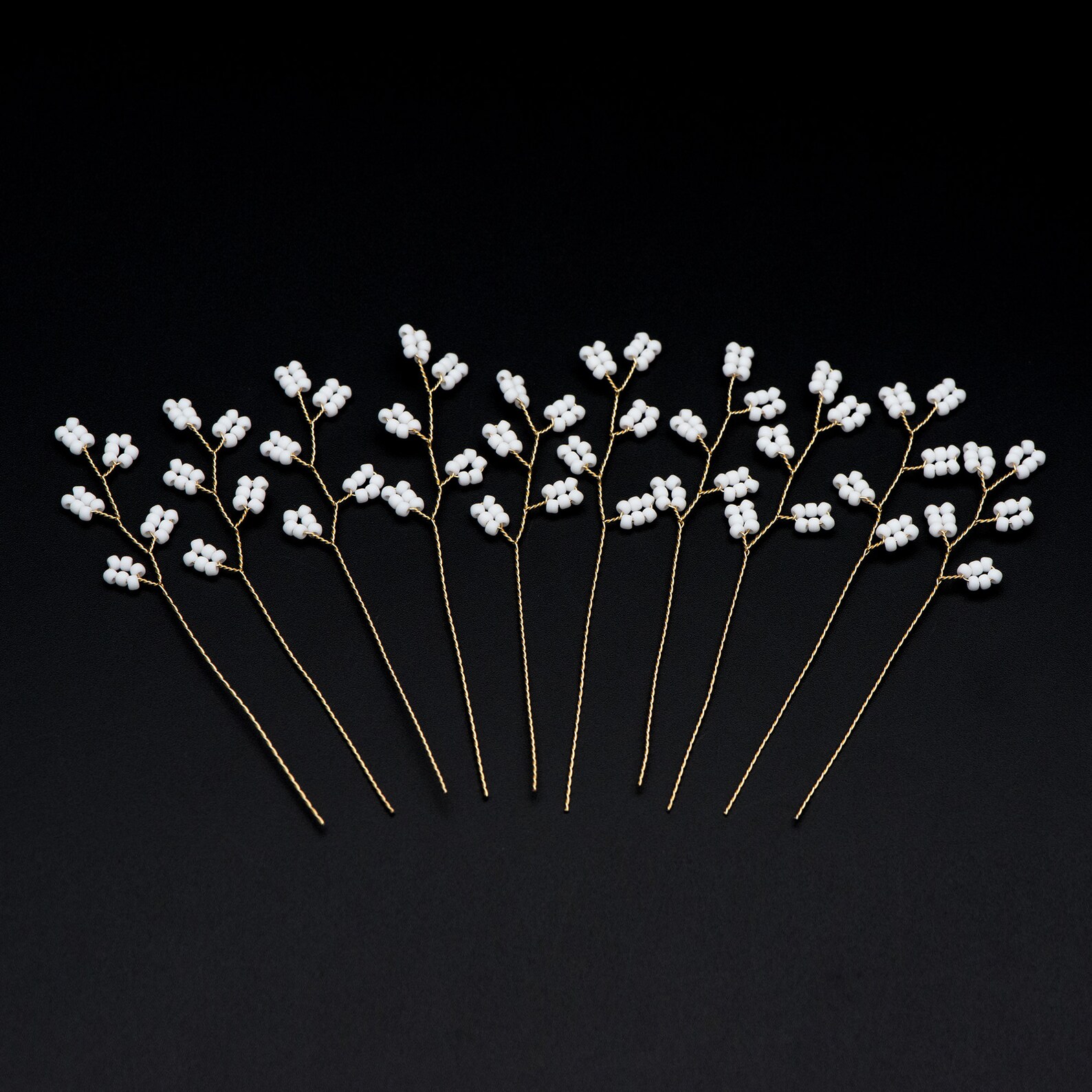 10pcs Beaded Leaf Sprigs on Gold Wire, Flower Tassel Hair Accessories ...