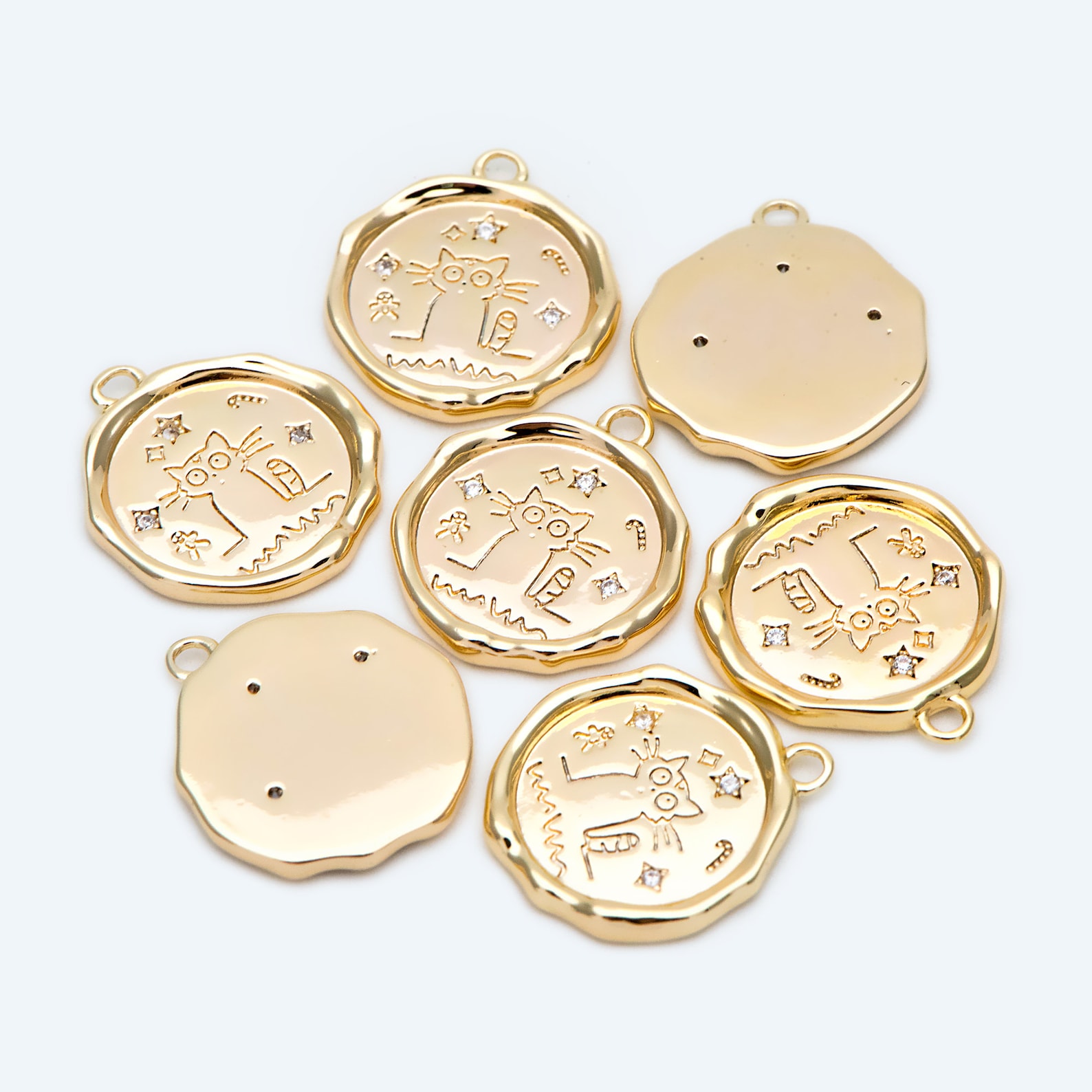 4pcs CZ Pave Gold Wax Seal Stamp Cat Charms, 15mm, 18K Gold Plated ...