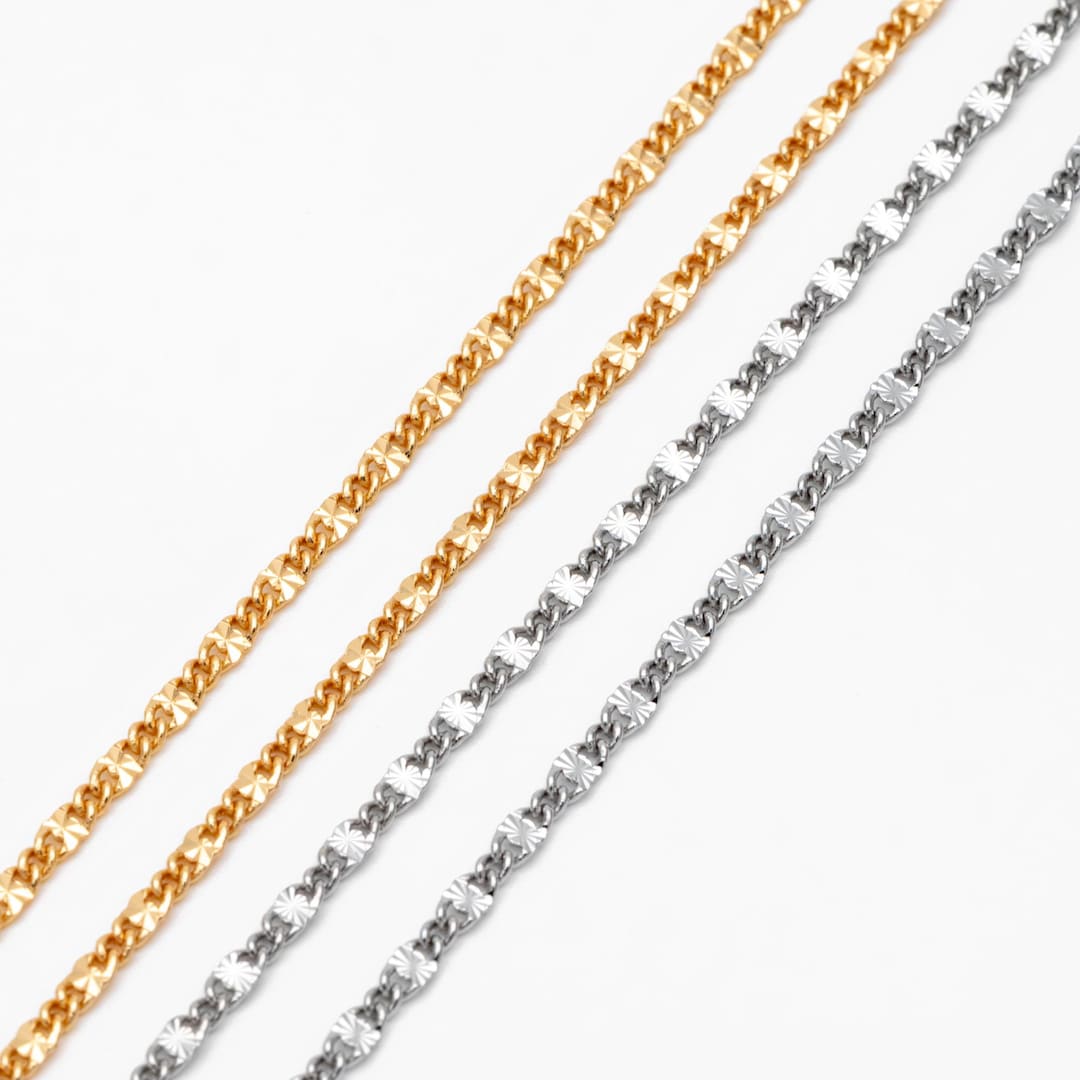 Gold/ Silver Flat Chain, 18K Gold/ Rhodium Plated Chain Bulk, Gold ...