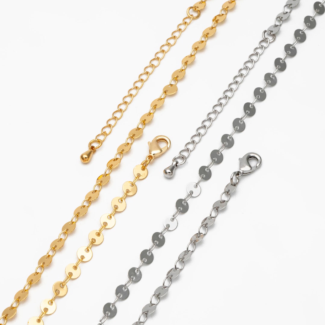 Gold/ Silver Disc Chains 4mm, Finished Bracelet/ Anklet/ Necklace With ...